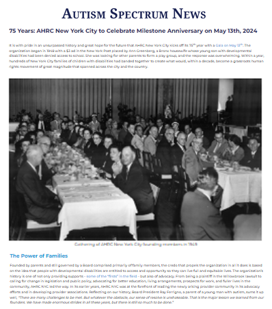ASN: 75 Years: AHRC New York City to Celebrate Milestone Anniversary on May 13th, 2024 - AHRC ...