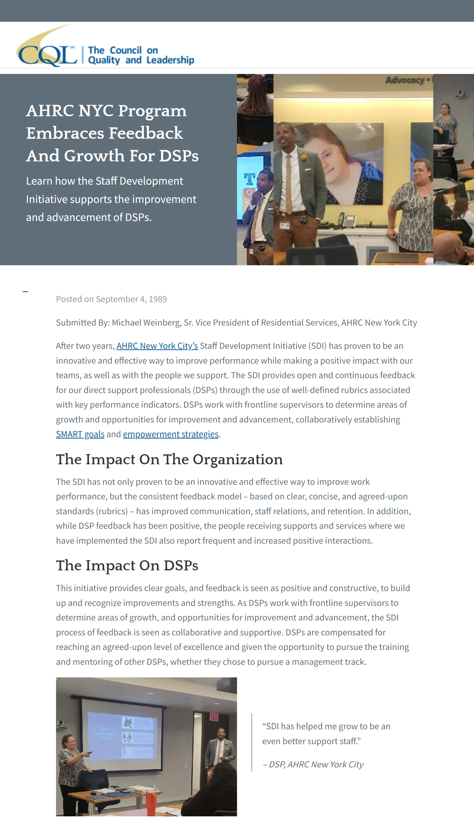 CQL: AHRC NYC Program Embraces Feedback And Growth For DSPs - AHRC New York City