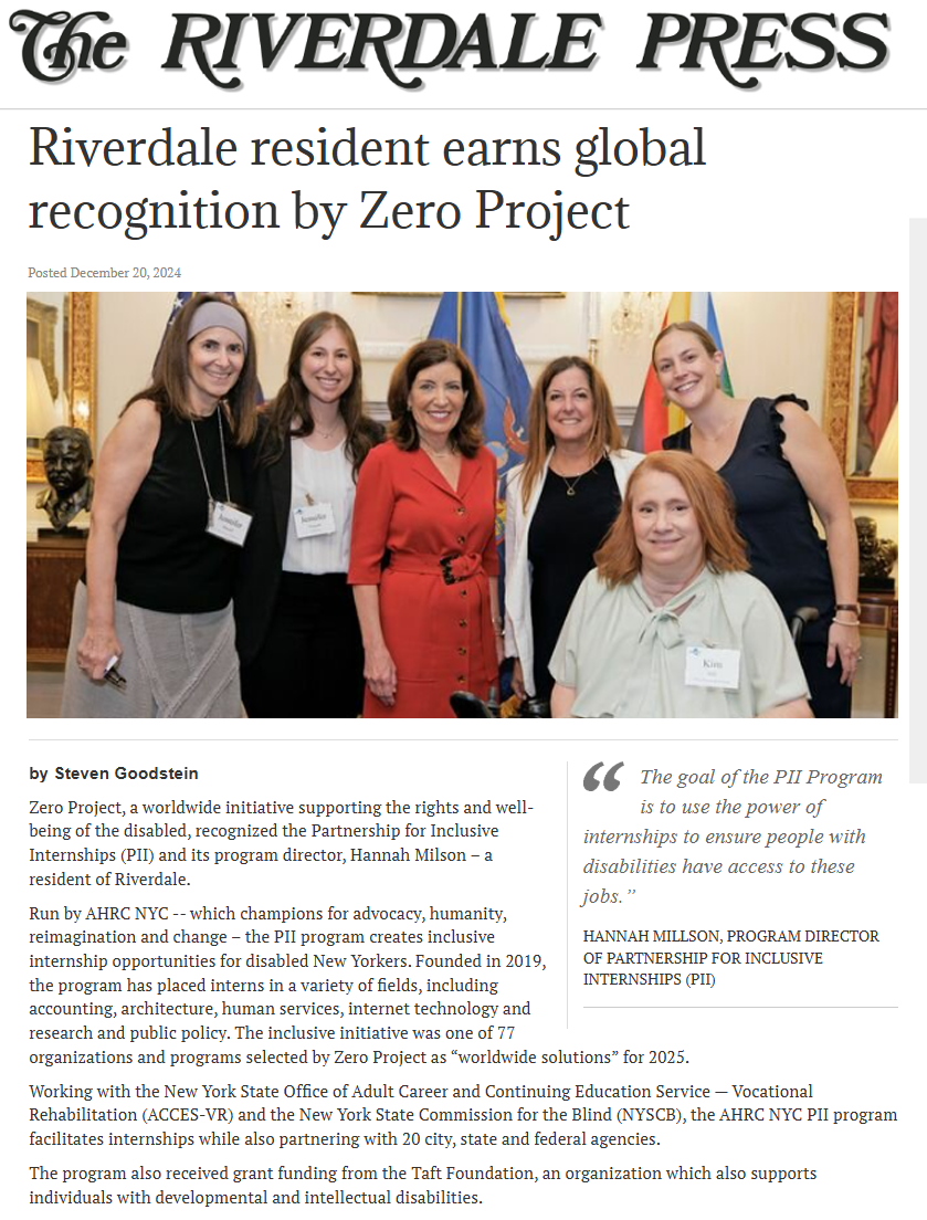 The Riverdale Press: Riverdale resident earns global recognition by Zero Project - AHRC New York ...